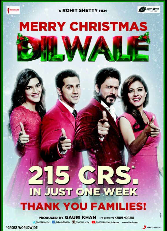 Breaking : Dilwale hits the 215 crores mark Worldwide - Bollywood Bubble