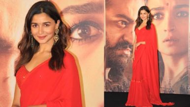 Alia Bhatt stuns in a red saree at RRR trailer launch, view pics