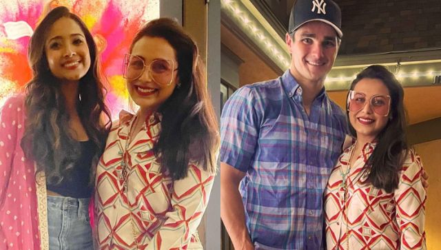 Rani Mukerji poses with Simran-Raj after she watches DDLJ's Broadway ...