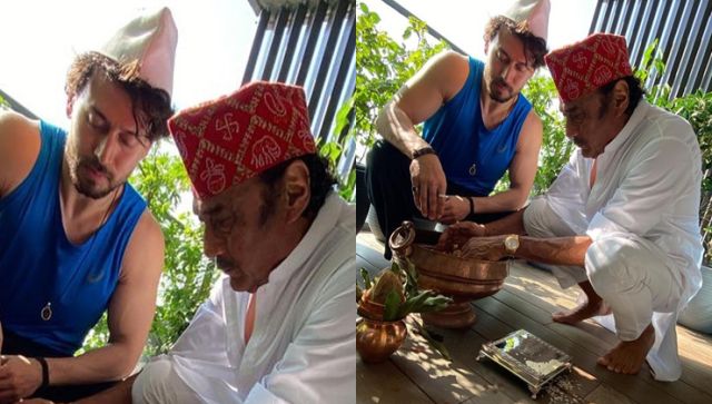 Tiger Shroff helping father Jackie Shroff during Ganesh visarjan shows ...