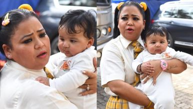 Bharti Singh and son Laksh spotted twinning in white at Mumbai airport