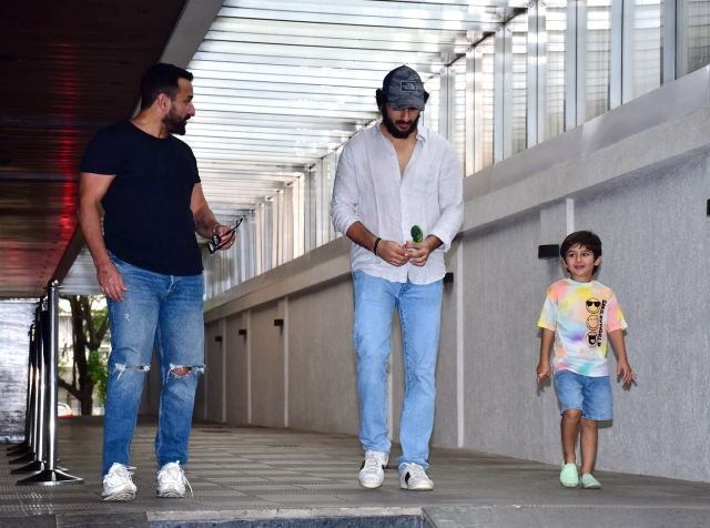 Saif Ali Khan gets spotted with sons Ibrahim and Taimur in the city