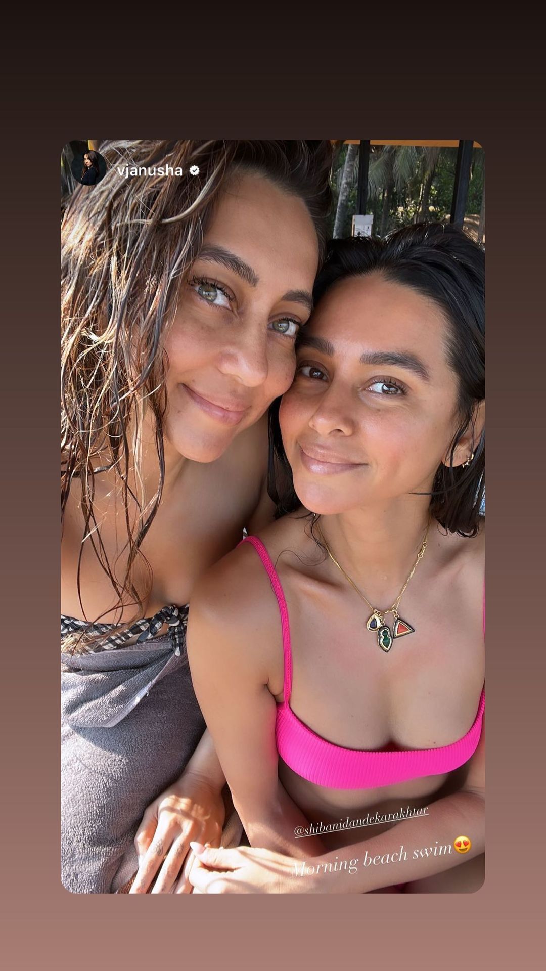 Anusha Dandekar slips into a bikini as she enjoys a swim with sister Shibani Dandekar