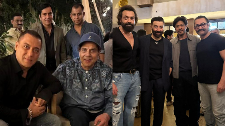 Gadar 2 success bash: Salman Khan, Dharmendra, Shah Rukh Khan, Aamir pose