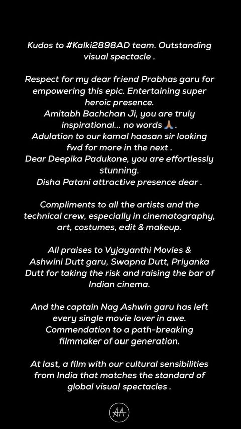 Allu Arjun calls Kalki 2898 AD a 'visual spectacle'; heap praises for ...