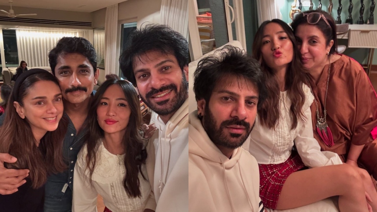 Chum Darang at attends a party with Karan Veer Mehra & Farah Khan