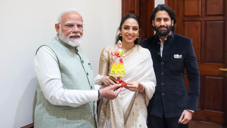Sobhita Dhulipala gifts Kondapalli Doll to PM Narendra Modi